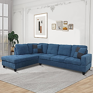 LostCat 103" W Sectional Couches for Living Room Couch Set, Flannel Modular Sectional Sofa for Living Room Furniture Sets, L Shaped Couch, Modular Couch Sofa Set for Living Room Sets Furniture, Blue