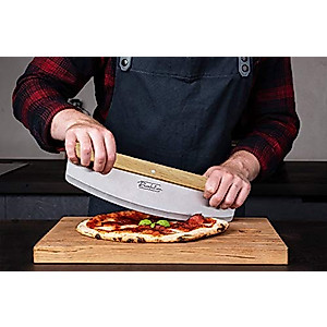 Premium Pizza Cutter Rocker With Wooden Handle & Safe Guard by Revolution Product Sharp Stainless Steel Blade Pizza Slicer Wheel Big Pizza Knife Cutters I Chop and Slices Dough Cake Oven Accessories I