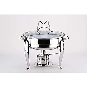 6 Quart Round Stainless Steel Chafing Dish with Bonus Slotted Spoon and Drip Tray for Lid | Keeps linens Dry | for Wedding, Graduation, Events, Parties | Sterno Holder…