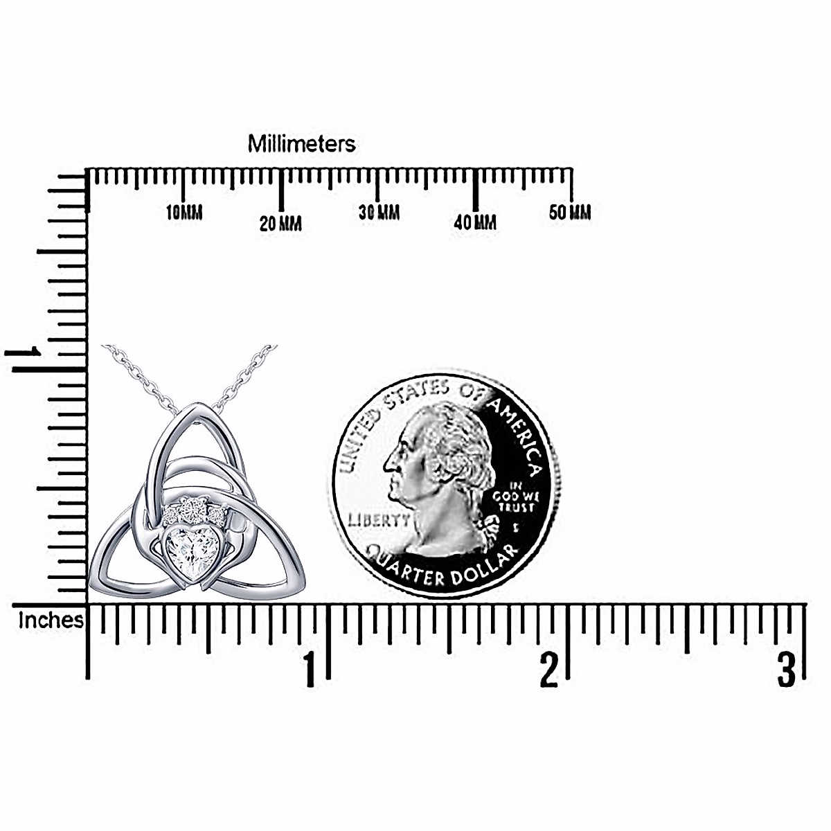 FLYOW 925 Sterling Silver Good Luck Irish Claddagh Celtic Knot Love Heart Pendant Necklace for Women Ladies Birthday Valentine's Day Graduation Christmas, 18 Inch Rolo Chain