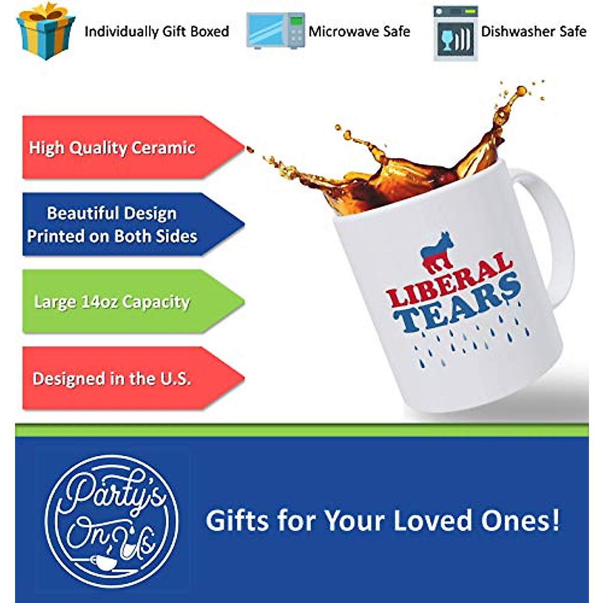 Father's Day Gift Mugs for Dad – “Lib Tears” Funny 14 oz Ceramic Novelty Coffee Mug | Christmas Stocking Stuffer or Birthday Gift for Dad from Son or Daughter | Husband Gifts from Wife | Gift Boxed