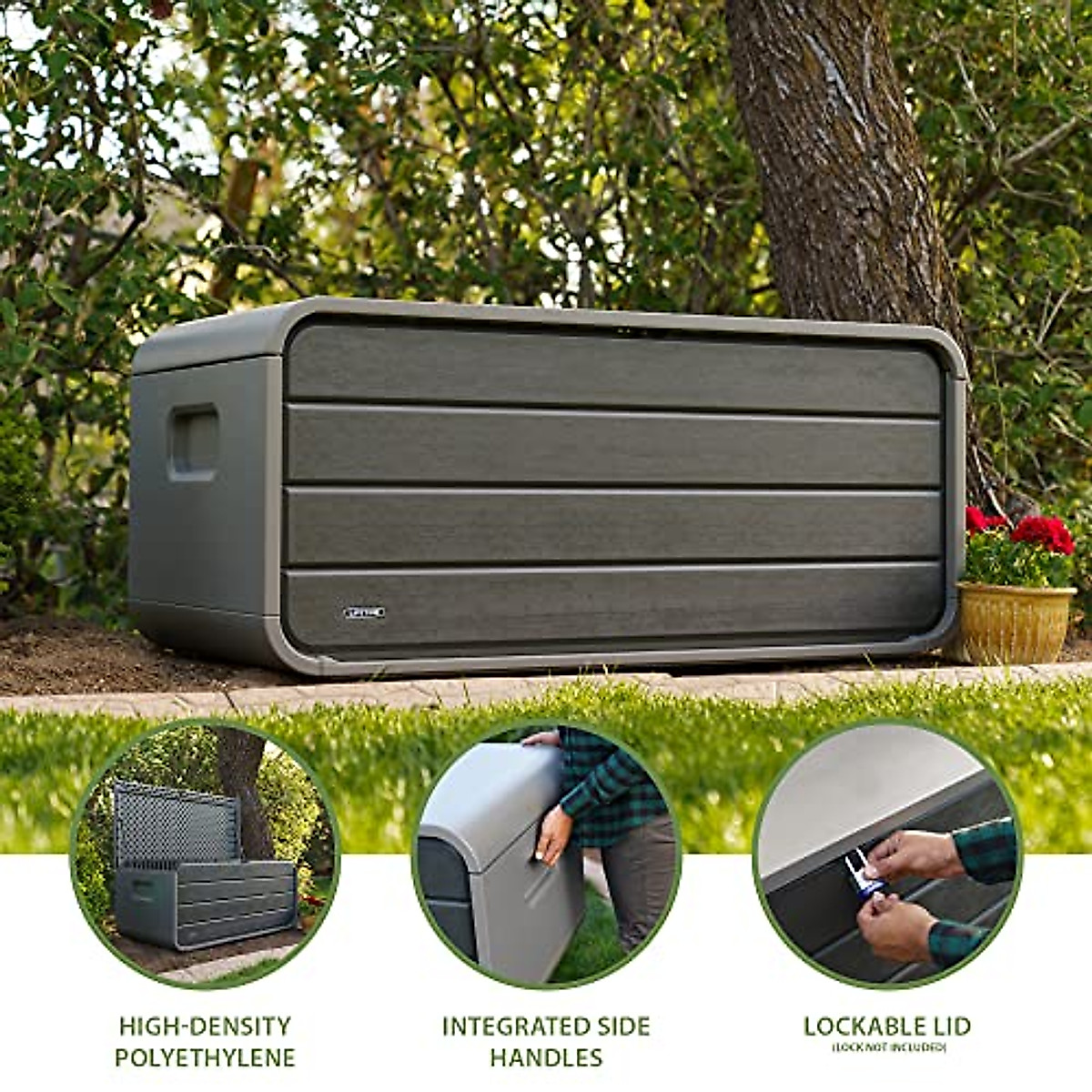 Lifetime 60367 Modern Deck Box, 136 Gallon Outdoor Storage Container, Gray