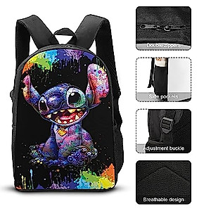 Stitch 3PCS Backpack Casual Bags with Insulated Lunch Bag Tote And Pencil Case Box Pouch for Teen Boys Girls