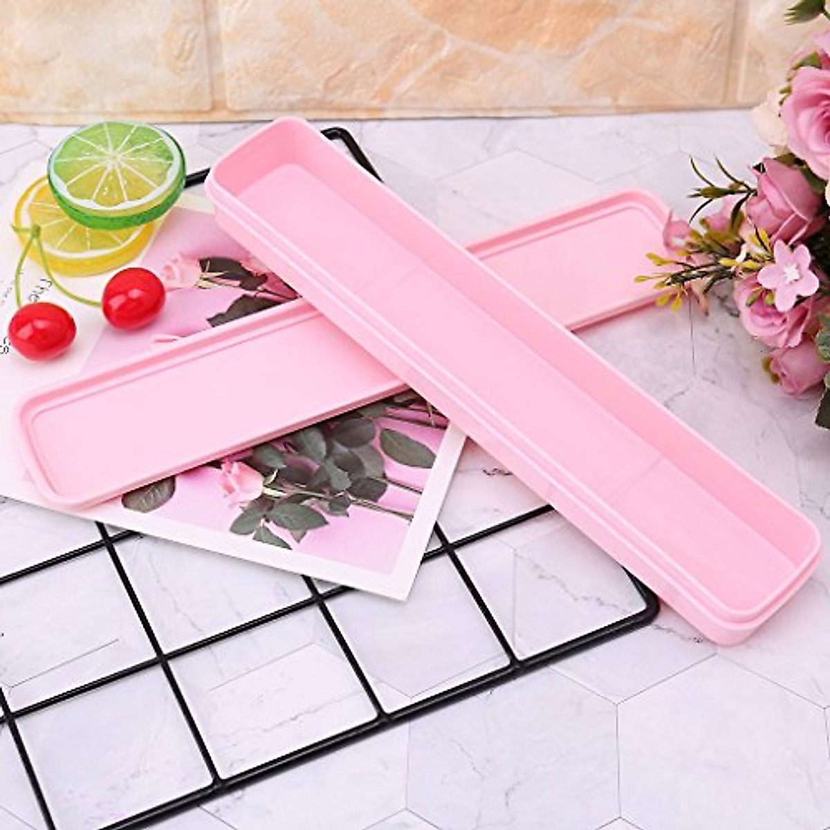 CHBC Portable Storage Box Flatware Tableware Travel Case Stationery Pens Spoon Fork (Pink)