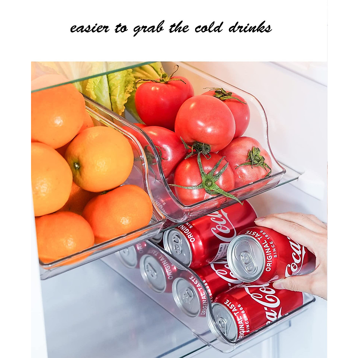 VIAV Set of 2 Refrigerator Organizer Bin Pop Soda Cans Dispenser Clear Plastic Can Drink Beverage Holder Storage for Kitchen, Countertops, Freezer Cabinets - Canned Food Pantry Storage Rack