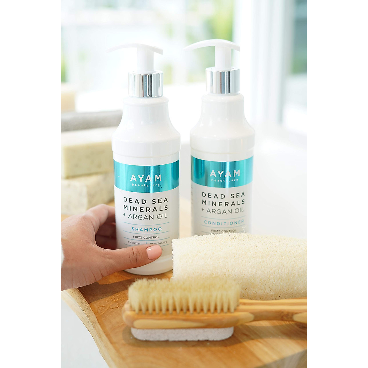 AYAM Beautycare Dead Sea Minerals + Argan Oil Shampoo Frizz Control, Smooth and Revitalize for Normal to Oily Hair 13.5 fl Oz