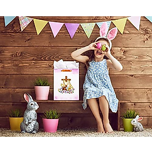 SICOHOME Easter Gift Bag with Handle 13" Religious Gift Bag with Tissue Paper and Greeting Card Baptism Gifts Bag Gift Wrapping Bags for Party Favor Bags for Easter Christenings Baptism First Communions Confirmations or Religious Party
