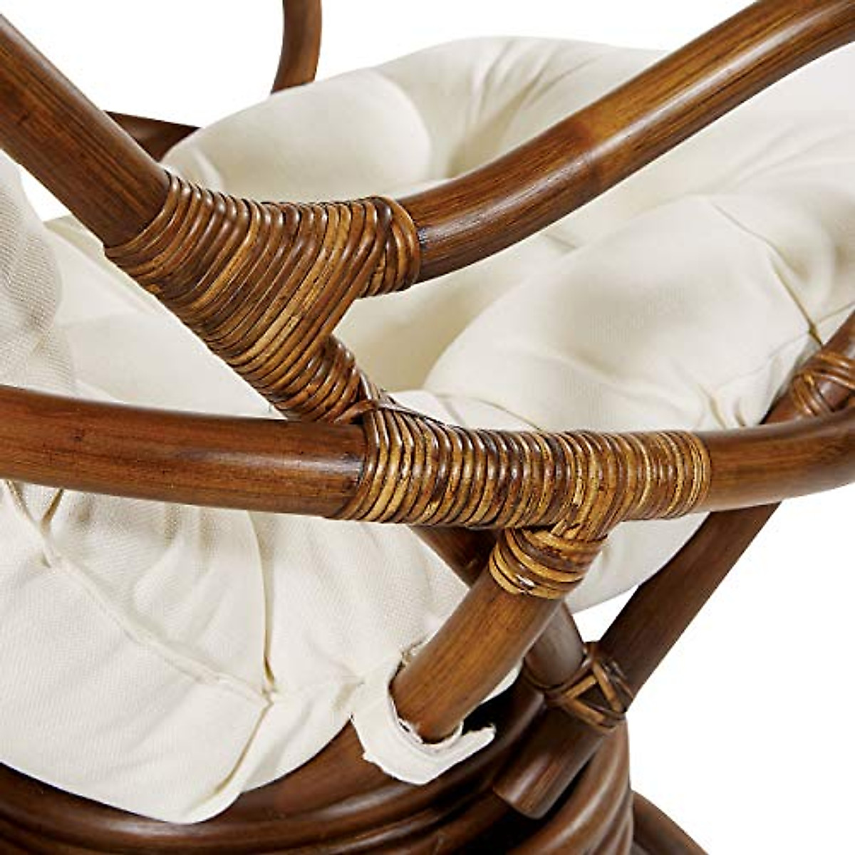 OSP Home Furnishings Kauai Swivel Rocker Chair with Brown Rattan Frame, Linen Fabric