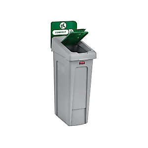 Rubbermaid Commercial Products Slim Jim Recycling Station 1-Stream Compost Bin/Can/Kit/Station, 23 GAL, for Kitchens/Classrooms/Offices/Back of House/Higher Education/Commercial Facilities