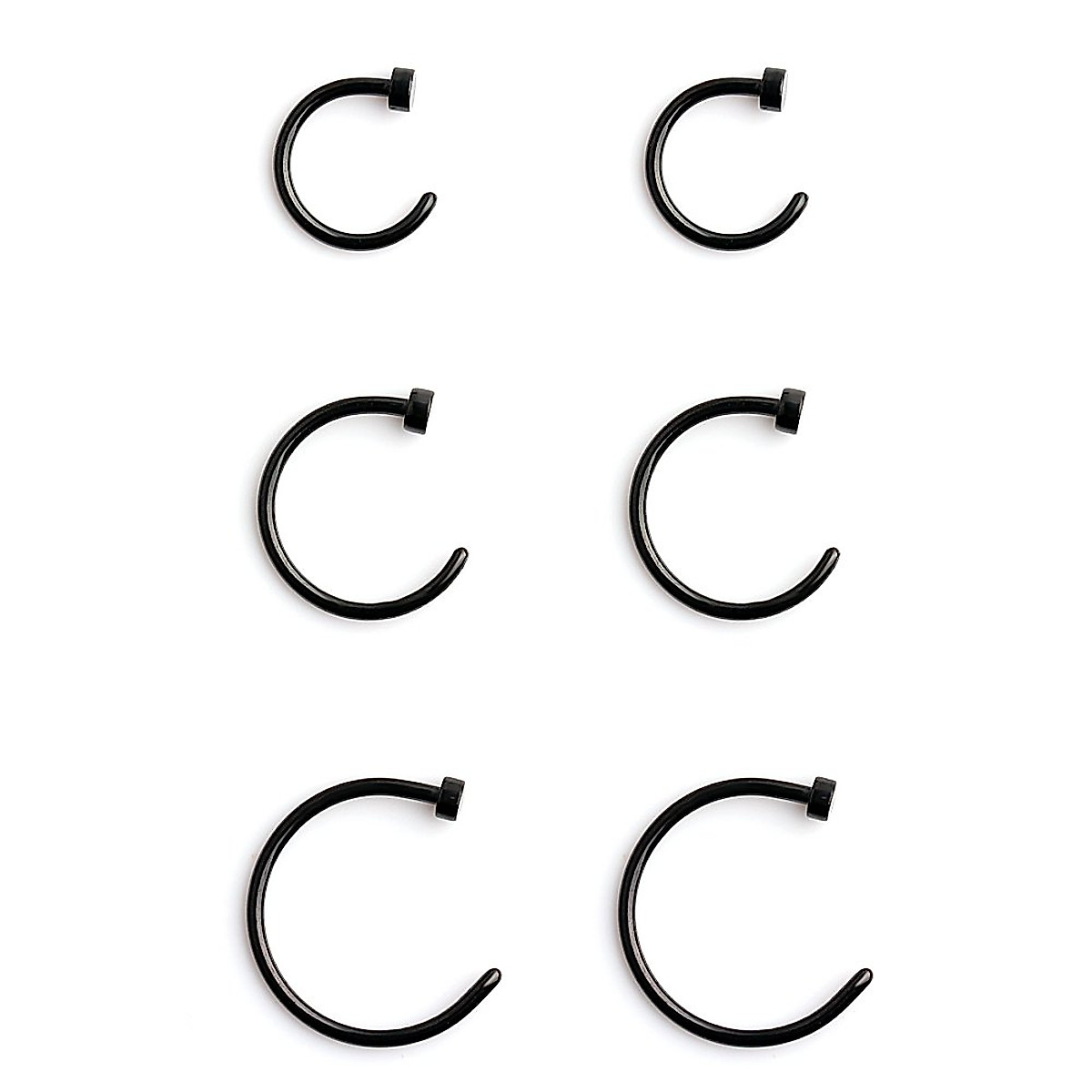 Ruifan 6pcs Stainless Steel Body Jewelry Piercing Earrings Nose Hoop Ring Unisex 18 Gauge 6mm/8mm/10mm - Black