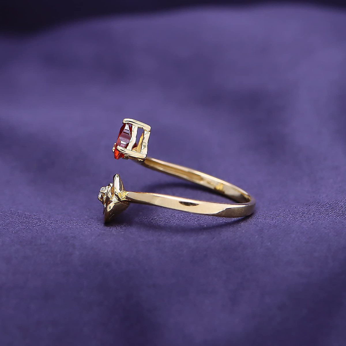 AFFY Heart Shape Simulated Red Garnet & White Cubic Zirconia 14k Yellow Gold Over Sterling Silver Promise Ring