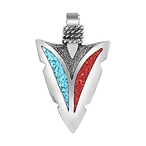 Turquoise and Coral Gemstone Inlay Southwestern Style 925 Sterling Silver Arrowhead Pendant for Women