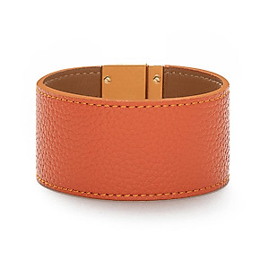 Rantanto Braid Leather Wrap Bracelet Trendy Stackable Crystal Cuff Boho Gold Heart Bracelet Jewelry Gift For Women, Wide Orange