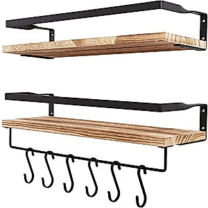 Floating Shelves, Wall Shelf Outdoor, 42x15x8 cm, Shelving Unit for Wall, Towel Holder 6 Hooks, Kitchen Spice Rack, Storage Organiser Shelf for Bedroom, Bathroom, Living Room, Office