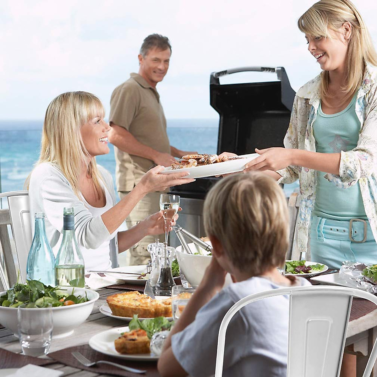 Metal Dining Chairs Indoor-Outdoor Stackable Chic Restaurant Side Bistro Chair Set of 2, 18 Inch Seat Height, 330LBS Weight Capacity Cafe Tolix Kitchen Farmhouse Pub Trattoria Industrial Bar Chairs