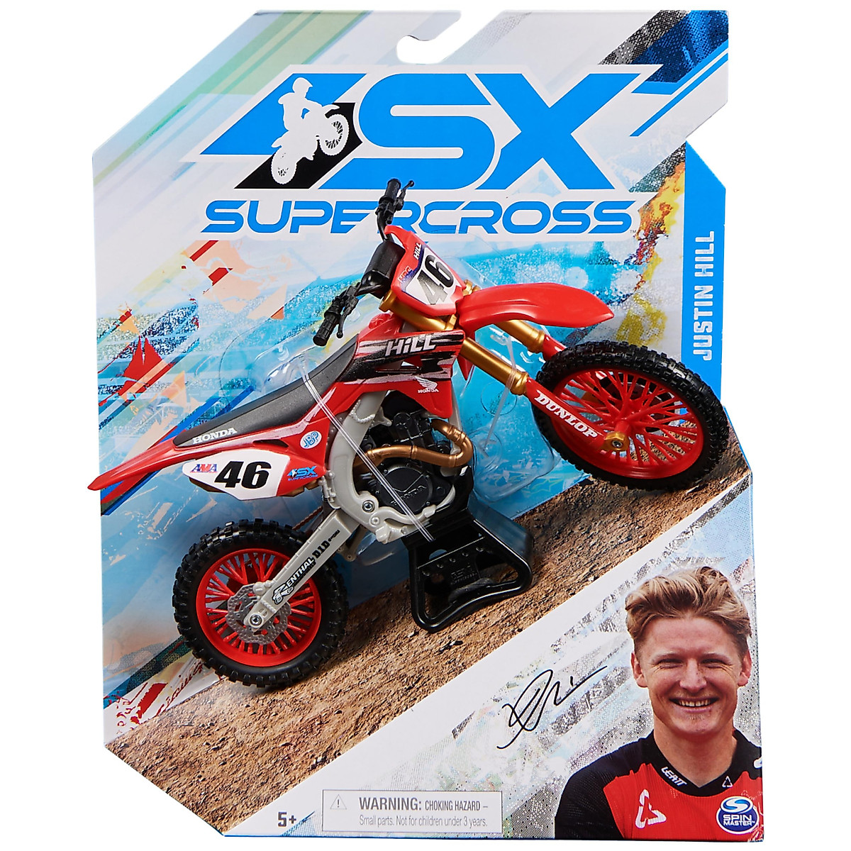 Supercross, Authentic Justin Hill 1:10 Scale Collector Die-Cast Toy Motorcycle Replica with Race Stand, for Collectors and Kids Age 5 and Up