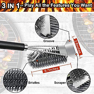 Grill Brush, Grill Scraper for Outdoor Grill, BBQ Grill Brush Bristle Free, 3 in 1 Bristles Grill Cleaning Brush, Efficient and Easy to Clean Grill Brush