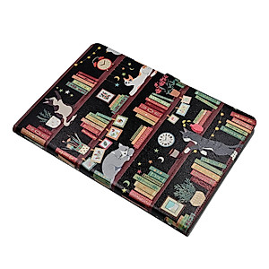 YOYOYX Case for All-New Kindle Fire HD 10 & 10 Plus Tablet (11th Generation, 2021 Release), Book Lovers Design PU Leather Folio Multi-Angle Stand TPU Back Cover, Cat Bookshelf