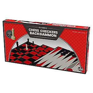 Goliath Chess/Checkers/Backgammon (Amazon Exclusive) - 3 Games in One with Full Size Staunton Chess Pieces and Interlocking Checkers