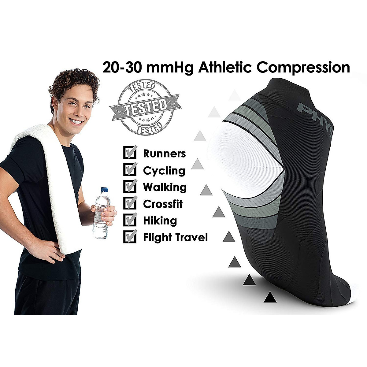 Physix Gear Sport Low Cut Socks Men & Women - Ankle Compression Running Socks (2Pair Blk-Wht L/XL)