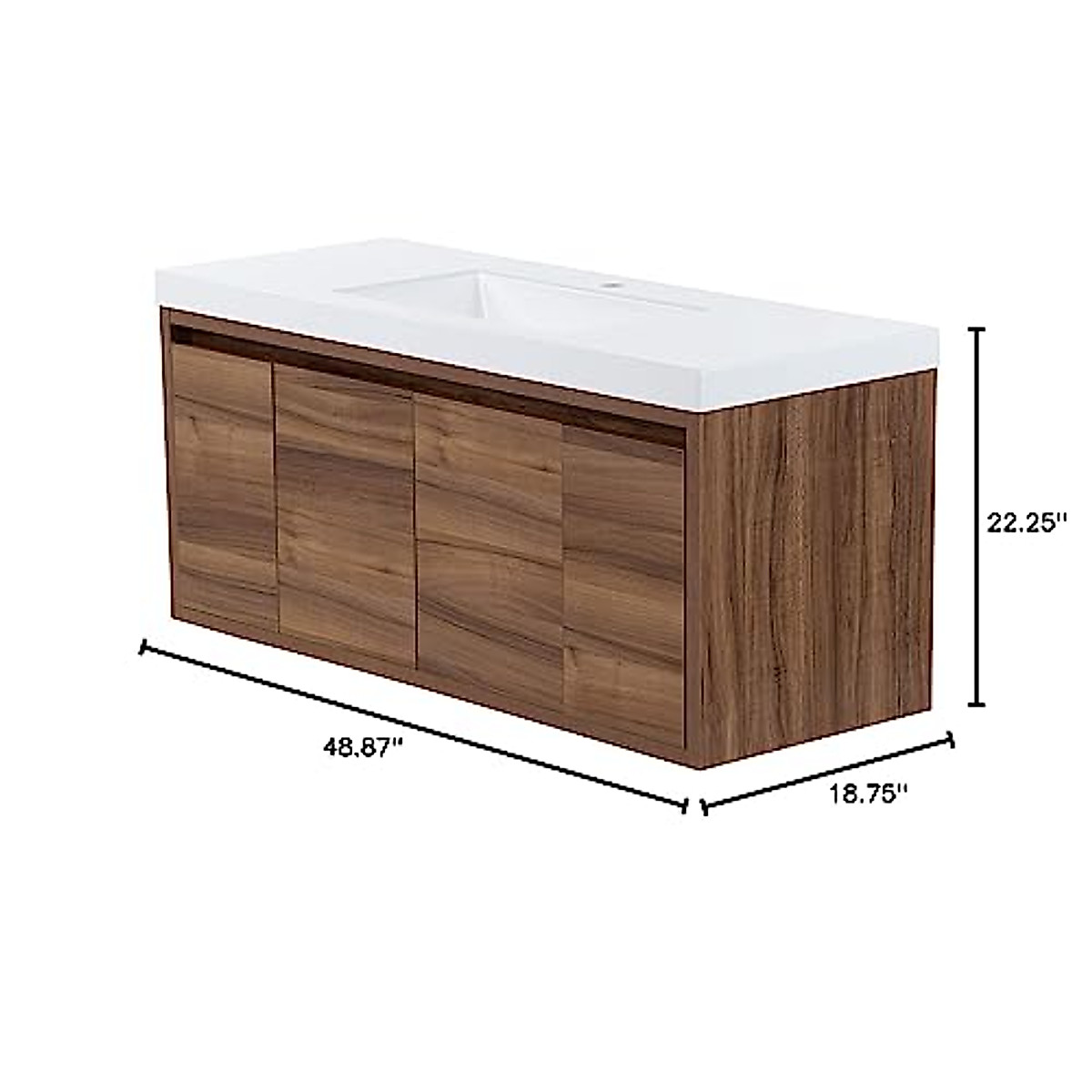 Spring Mill Cabinets Kelby 48 Inch Modern Floating Bathroom Vanity with White Single Sink Top, 2-Door Cabinet, 2 Soft-Close Drawers, 48.5" W x 18.75" D x 22.25"