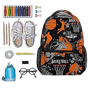 Basketball Backpack for Boys, Sports Basketball Print Backpack, 16 Inches Basketball Bag Waterproof Travel Boys Girls Laptop Backpack