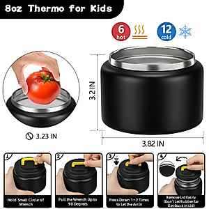 MAISON HUIS Kids Bento Lunch Box Set With 8oz Soup Thermo, Leakproof Lunch Containers with 5 Compartment, Thermo Hot Food Jar and Insulated Lunch Bag, BPA Free,Travel, School -Black