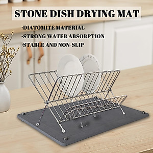 Stone Drying Mat for Kitchen Counter, 15.7x11.8 inch Super Absorbent Non-Slip Diatomite Dish Drying Mat, Heat-Resistant Diatomaceous Earth Drying Stone Dish Drying Mat, Kitchen Draining Mat(Grey)