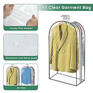 Carbrea Garment Bags for Travel - 43 Inches All Clear Garment Bag for Hanging Clothes 10 Inches Gusseted Suit Bags for Men Travel Dance Bag Clothing Storage Bags for Women Clothes Storage 3 Pack