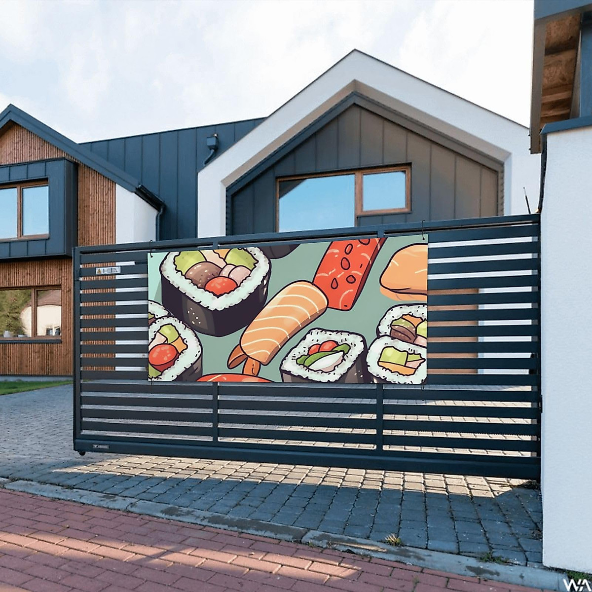 Sushi Printed Banners Personalized Party Banner Photo Text Background Banner Wall Banner for Halloween Party Home Decorations or Backdrops