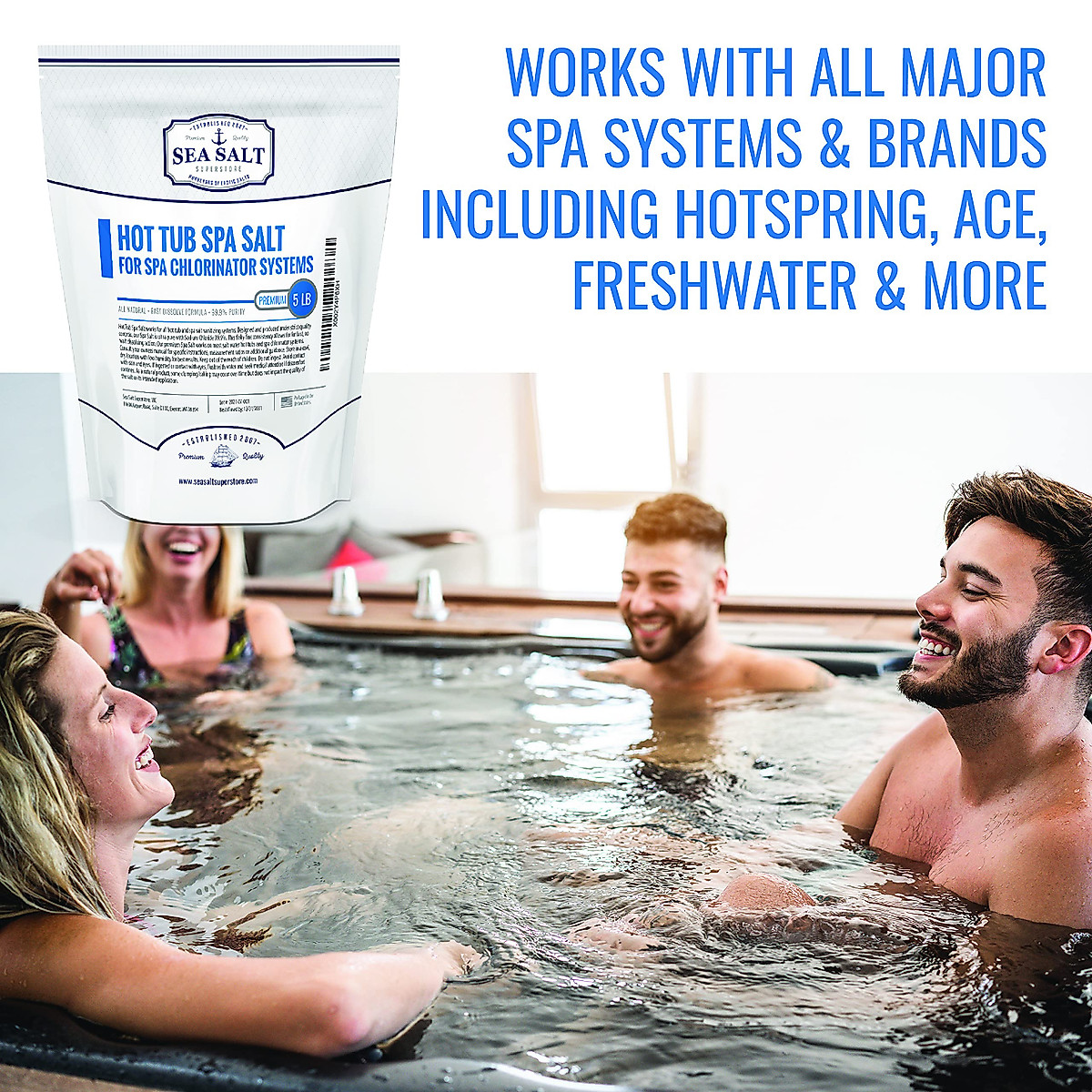 Hot Tub Spa Salt - Pool Salt for Salt Systems and Chlorine Generators Including Ace Freshwater, Hotspring, Jacuzzi, Caldera, Chloromatic - 5 Lbs/500 Gallons - Sea Salt Superstore