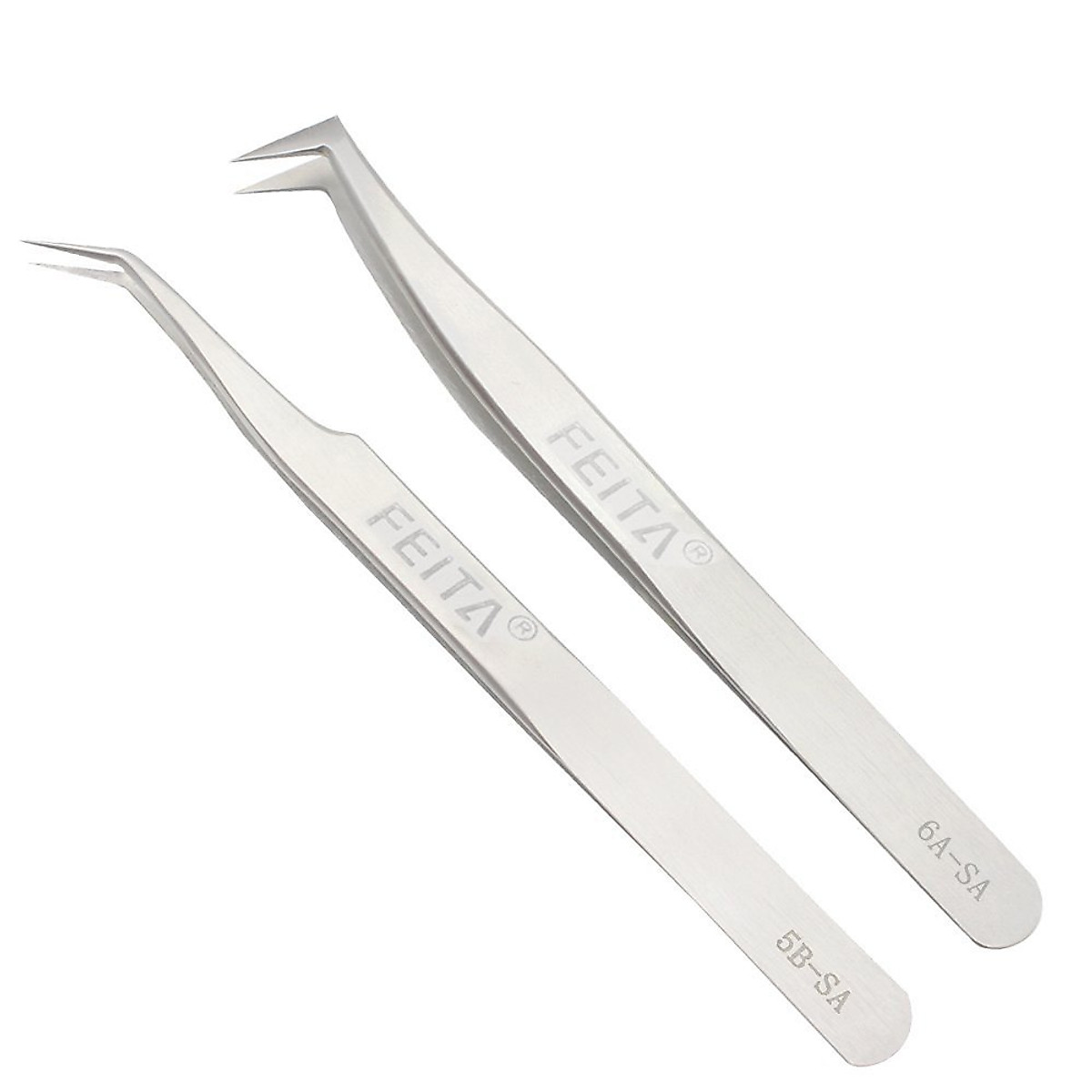 Professional Tweezers Set - FEITA Precision Tweezers with Travel Case - Stainless Steel Tweezers for Plucking, Watchmakers, Jewelry, Electronic, Craft (Silver 7Pcs)