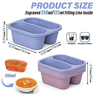 Mossime Silicone Soup Freezer Molds: 1 Cup Silicone Freezer Trays with Lid - 4 Packs Easy Release Soup Freezer Containers - 250ml 125ml Portion Large Cubes for Ice Soup (4, Blue/Purple)