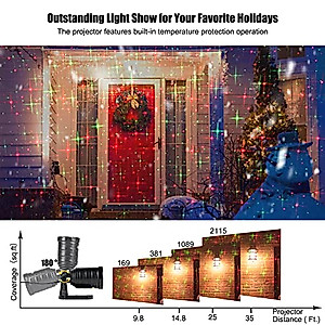 Christmas Projector Lights Outdoor, Party Laser Light Projection 10 Patterns Waterproof with Timer Speed Flash Mode Setting Landscape Spotlight for Indoor House Halloween Holiday Decoration, Red+Green