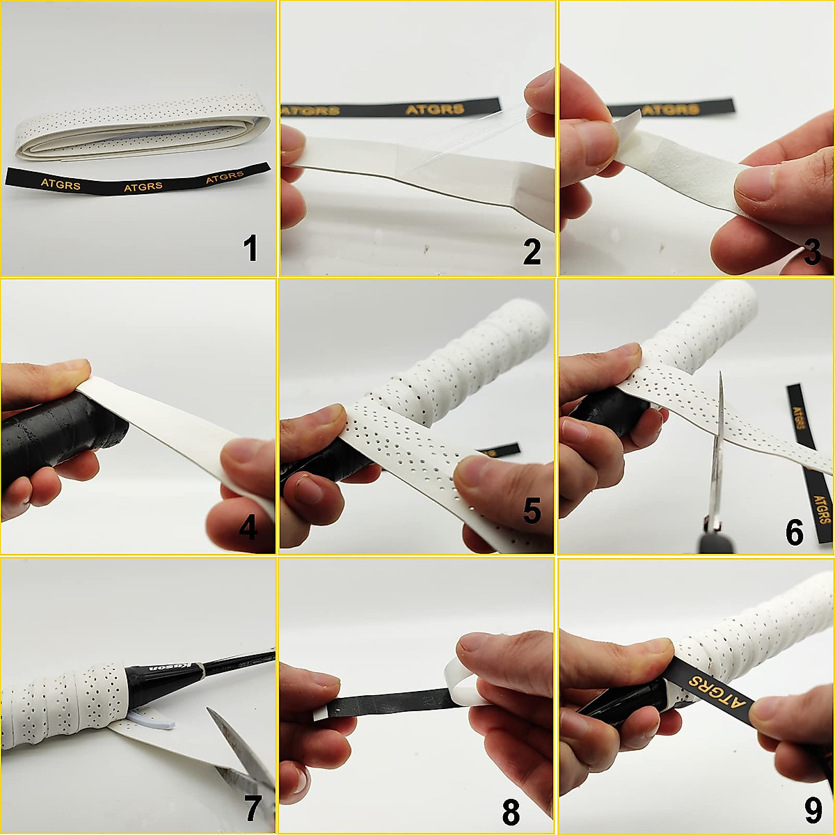 ATGRS Tennis Grip Tacky Tennis Racket Grip Tape Absorbent Anti-Slip Tennis Overgrip for Tennis Badminton Pickleball Racquet Handle Grip with Damping Ridges Overgrips (White)