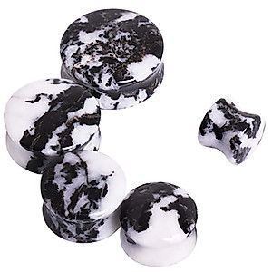 COCOBUL 3 Pairs of 7/8" Natural Mahogany Obsidian, Blue Tiger Eye, Zebra Stone Plug PLE010-PLE011-PLE021 [I05-031 / I05-043 / H06-043]