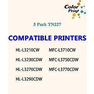 (5-Pack, 2BK,1C,1M,1Y) ColorPrint Compatible TN227 Toner Cartridge Replacement for Brother TN-227 TN223 Work with HL-L3290CDW HL-L3210CW HL-L3230CDW HL-L3270CDW MFC-L3710CDW MFC-L3750CDW Printer