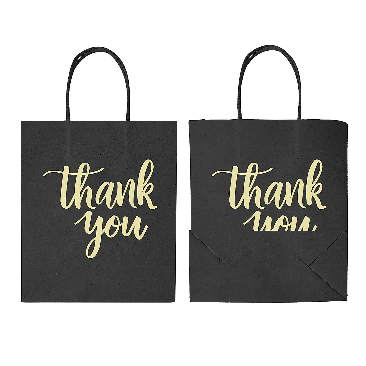 DjinnGlory 50 Pack Medium Black Thank You Paper Bags with Handles and 24 Sheet White Tissue Paper for Small Business, Shopping, Wedding, Baby Shower, Party Favors (Medium 10''x8''x4'', Black)