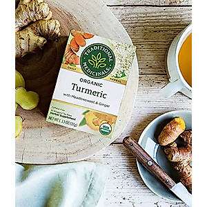 Traditional Medicinals Organic Turmeric with Meadowsweet & Ginger Herbal Tea, Supports Healthy Response to Inflammation, (Pack of 4) - 64 Tea Bags Total