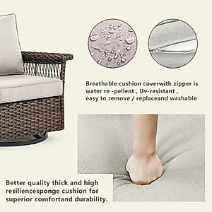 Outdoor Patio Rocking Swivel Chairs - 2PC Wicker Patio Furniture Rocker Chair Set,Rattan Glider Chair with Sturdy Frame,All-Weather PE Wicker and Cushions for Deck Porch Garden(Brown/Beige)