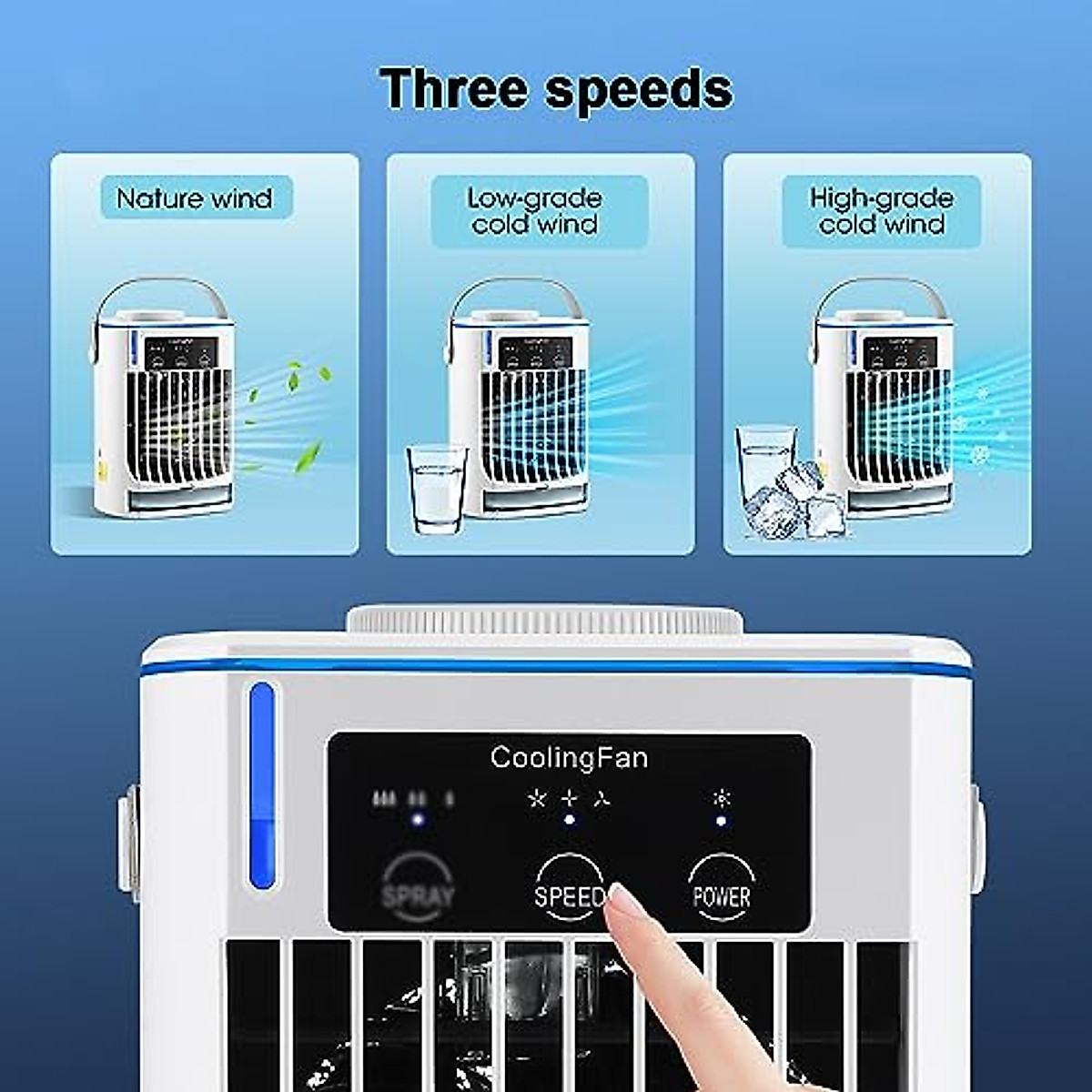 Portable Air Conditioner Fan, Small Air Conditioner Cooling Fan with 3 Fresh Wind Speeds and Handle, Personal USB Rechargeable Air Cooler, for Car Bedroom Office Home Tent Camping