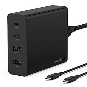 Nekteck 107W USB C Charger (GaN Tech), 65W 30W Type C Fast Charging Block 4-Port PD Power Adapter with 1 USB C to C Cable Compatible with iPhone 13 Pro Max/13 Pro, MacBook Pro, iPad Pro, Switch