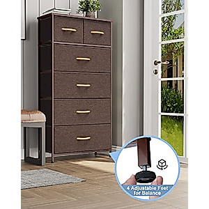 Crestlive Products Vertical Dresser Storage Tower - Sturdy Steel Frame, Wood Top, Easy Pull Fabric Bins, Wood Handles - Organizer Unit for Bedroom, Hallway, Entryway, Closets - 6 Drawers (Brown)
