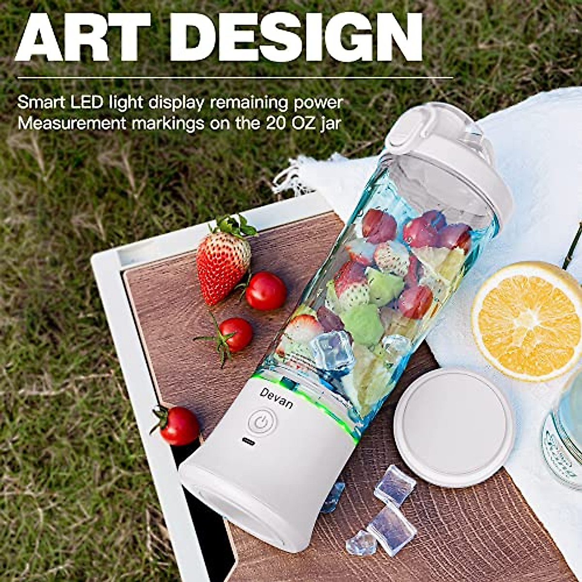 Portable Blender,270 Watt for Shakes and Smoothies Waterproof Blender USB Rechargeable with 20 oz BPA Free Blender Cups with Travel Lid. (White)