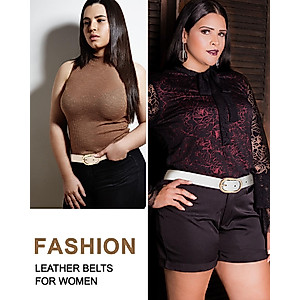 Breathffy 5 Pcs Women's Leather Belts for Jeans Dresses Pants Ladies Belt Bulk with Gold Buckle (White, Black, Camel, Khaki, Apricot,M: Fit Waist Size 31-36 Inches)