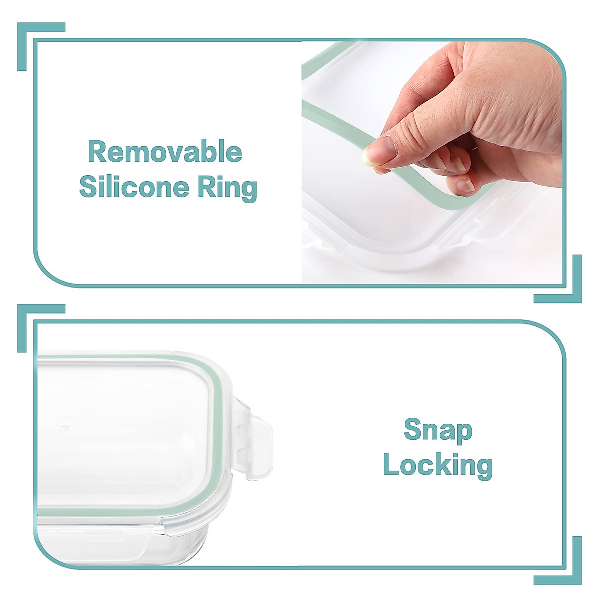 HOMBERKING 10 Pack 22oz Glass Meal Prep Containers, Glass Food Storage Containers with Lids, Airtight Glass Lunch Bento Boxes, BPA-Free & Leak Proof (10 lids & 10 Containers) - Blue