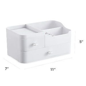 HBlife Plastic Makeup Organizer for Vanity with 2 Drawers Large Skincare Organizers 8 Compartments Bathroom Organizer Cosmetic Storage, White