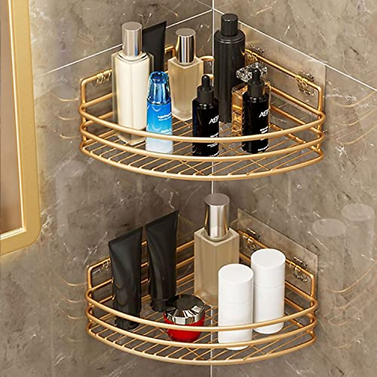 Vytaco flower Bathroom Storage (2 Pack) Shelf Shampoo Holders Wall Mounted Shower Caddies Corner Shelf Towels Storage Racks, No Drilling Stainless Steel Bathroom Shower Storage Basket