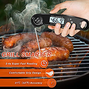 Meat Thermometer, Instant Read Food Thermometer with Backlight & Calibration Function, IP67 Waterproof Fast Digital Cooking Thermometer for Candy Beef BBQ Grilling Baking (Dark Black)