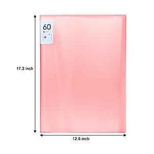 MEGREZ A3 Diamond Painting Storage Book, Large Portfolio Folder for Artwork, Report Sheet, Art Painting Storage Book with 60 Pockets Clear Sleeves, Pink